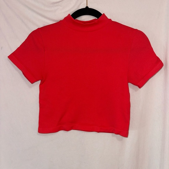 Poof! | Tops | Poof Red Stretchy Short Sleeve Crop Top With Mock Neck ...